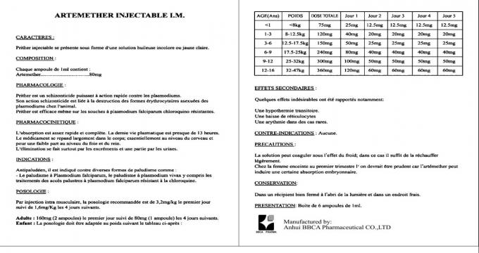 Emergency Treatment Small Volume Injection Artemether Injection 80mg 1ml