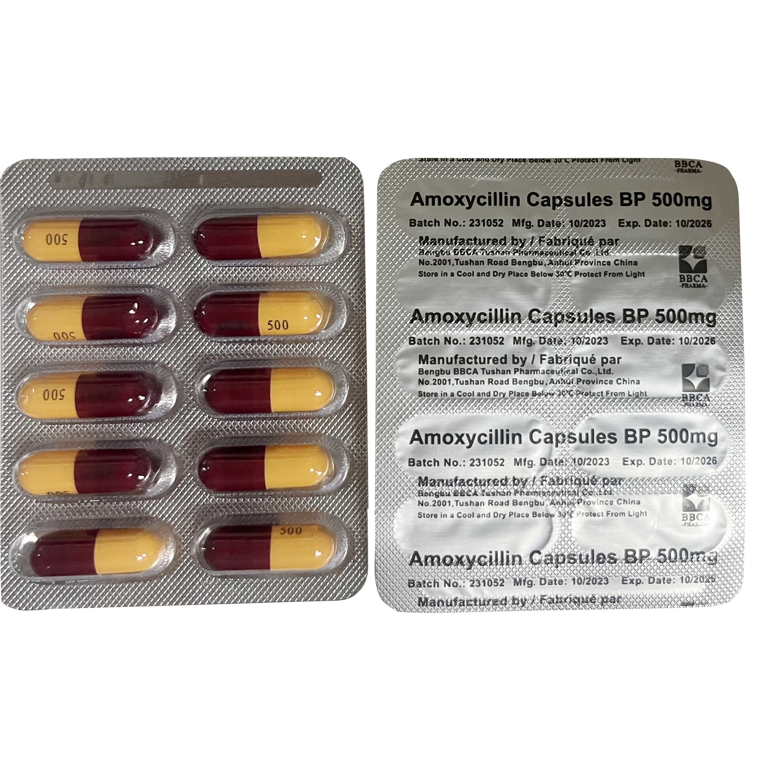 500mg Amoxicillin Capsules White Or Off-white Powder 10x10 Capsules/box