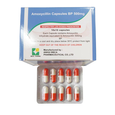 500mg Amoxicillin Capsules White Or Off White Powder 10x10 Capsules / Box