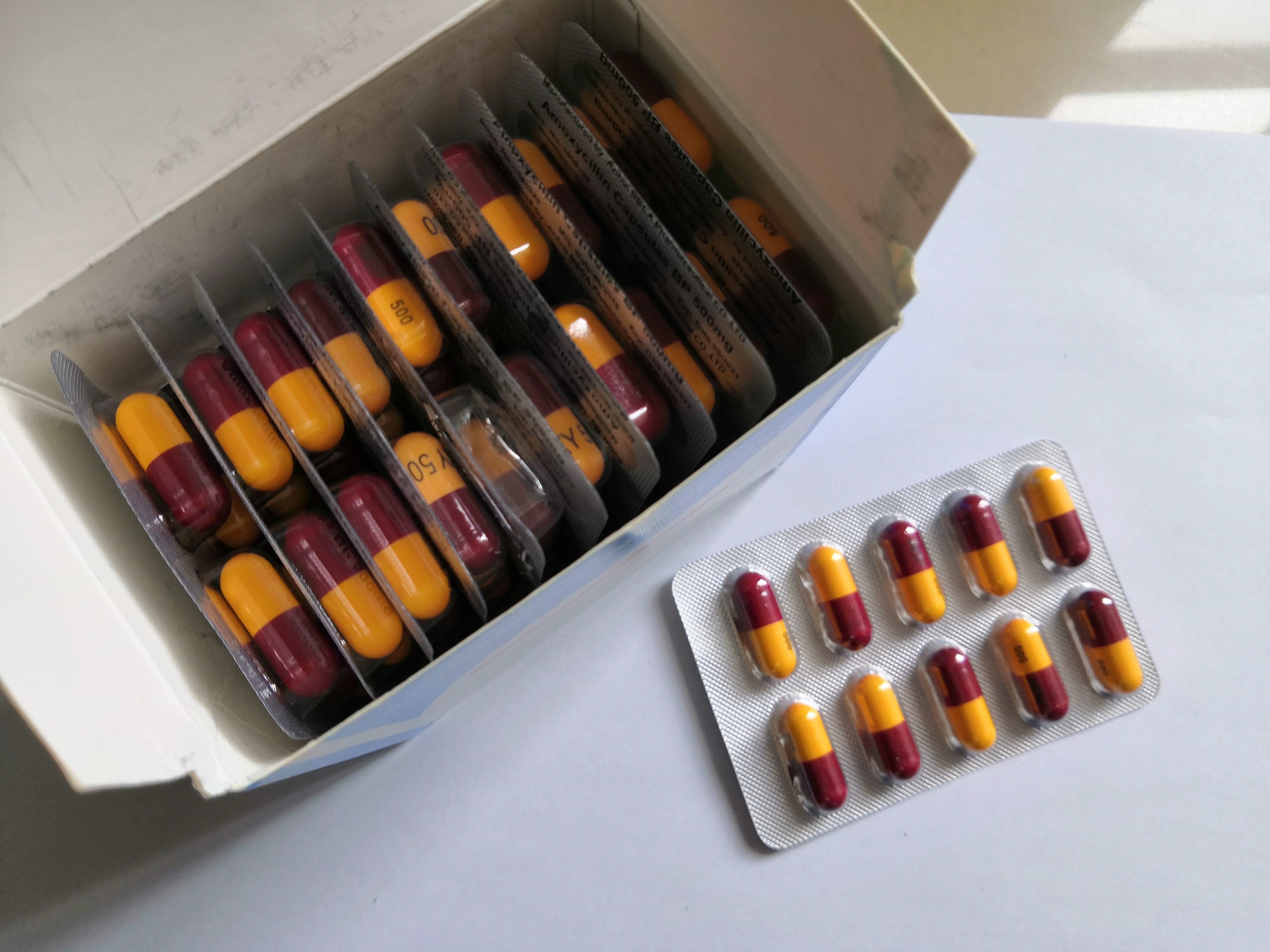 500mg Amoxicillin Capsules White Or Off-white Powder 10x10 Capsules / Box